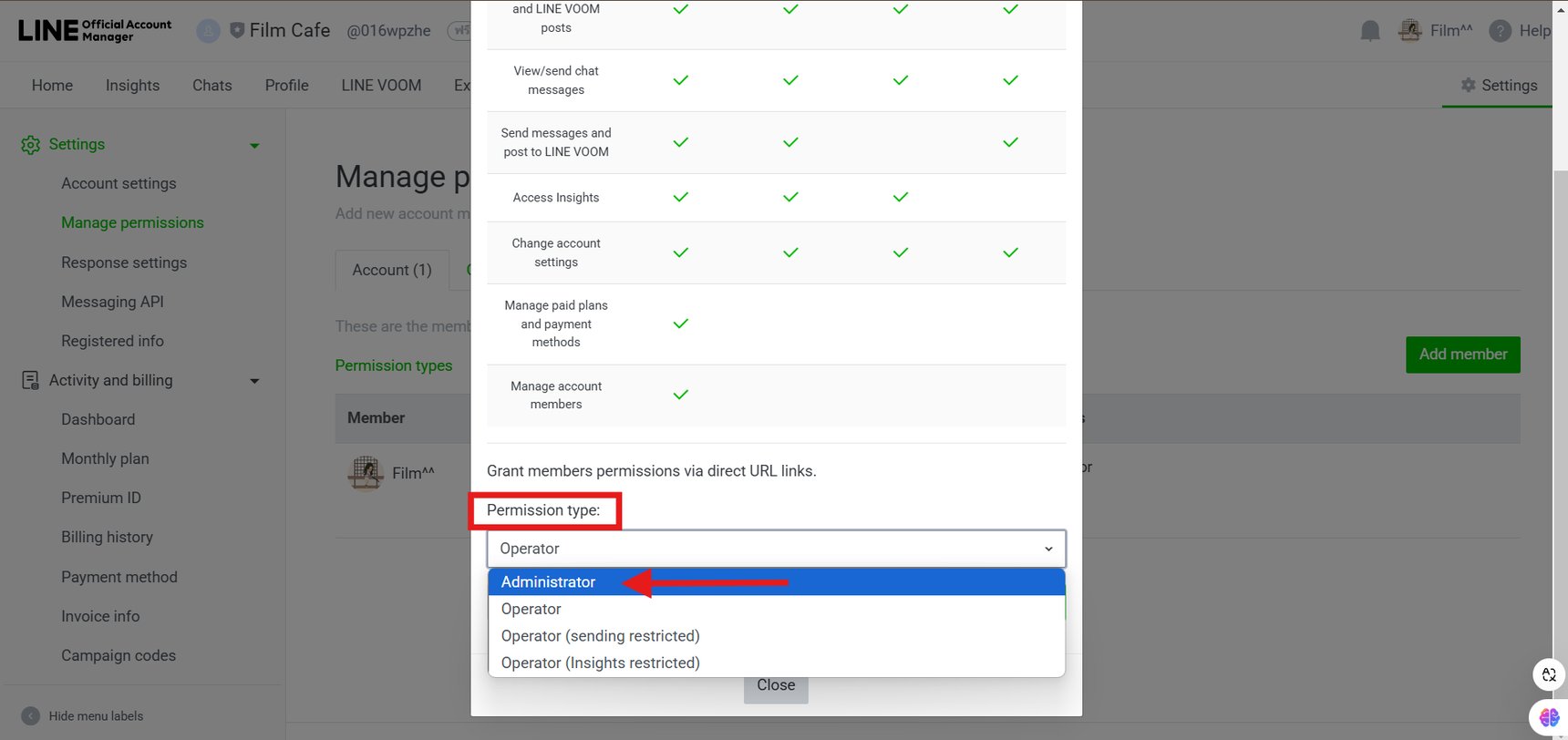Add an administrator (LINE Official Account): การเพิ่มผู้ดูแลระบบ (LINE ...